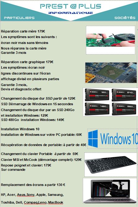 Tarifs de nos prestations de dépannage & réparation informatiques dans ...